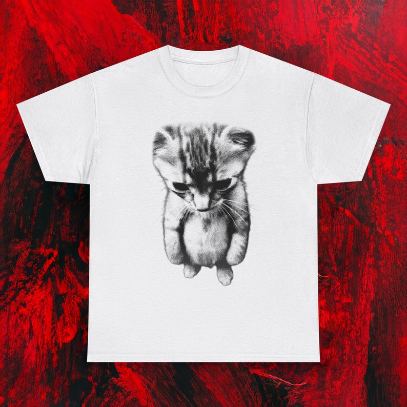 Sad Kitten Standing Meme Graphic Tee - Funny Crying Cat Shirt for ...