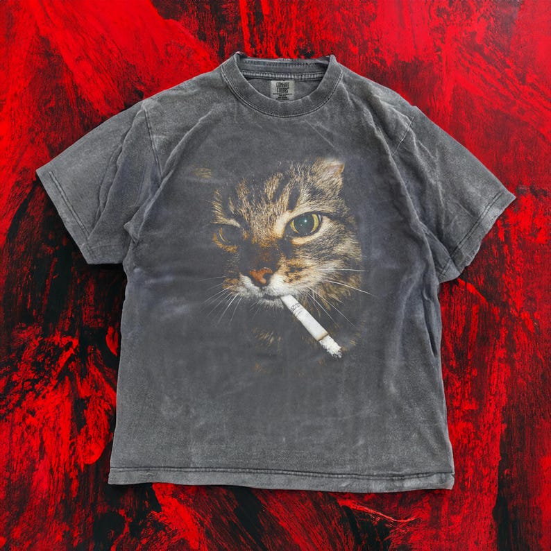 Smoking Cat Graphic Tee - Hard Pic Meme Shirt for Indie Sleaze - Etsy