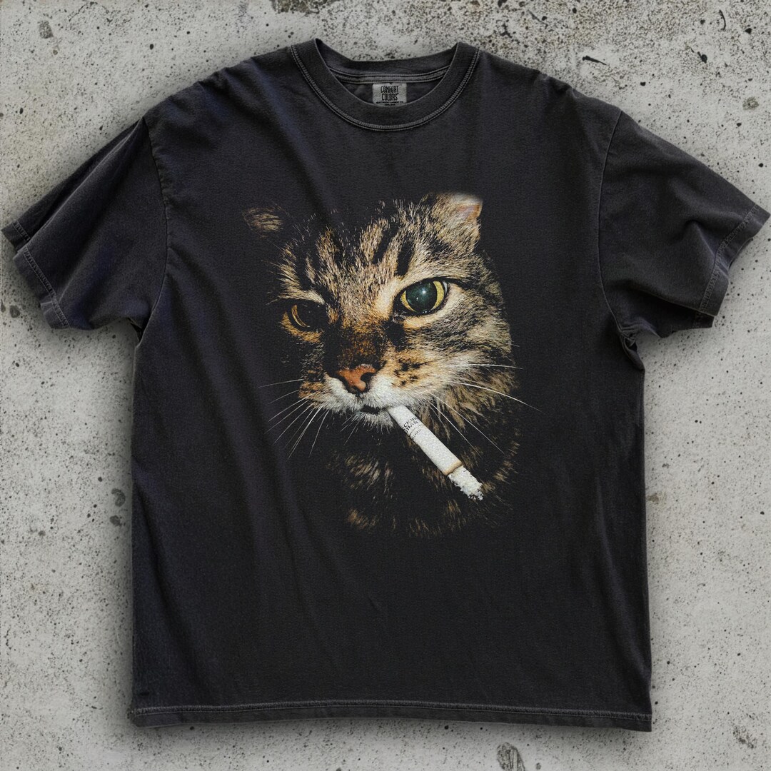Smoking Cat Graphic Tee - Hard Pic Meme Shirt for Indie Sleaze - Etsy