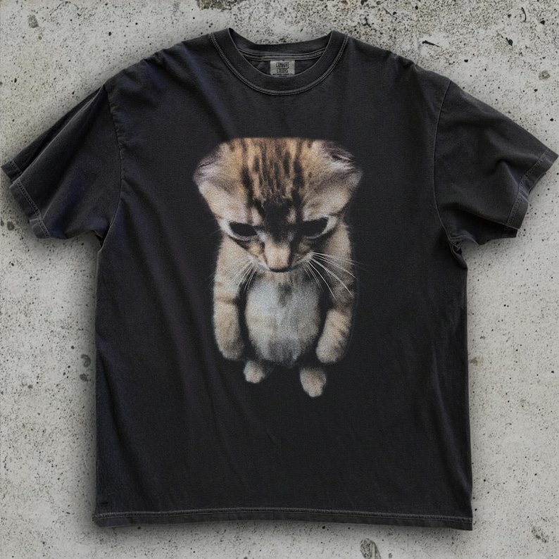 Sad Kitten Standing Meme Graphic Tee - Funny Crying Cat Shirt for ...