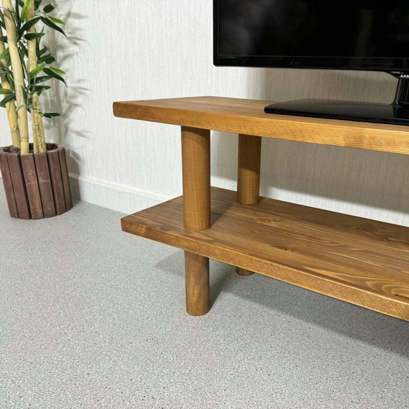Handmade Solid Wood TV Stand, Media Console Table With Shelf - Etsy