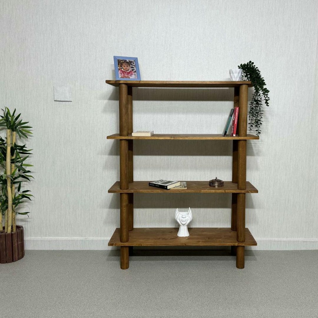 Modern Shelving Unit, Solid Wood Bookcase, Four Shelf Solid Bookcase, Wooden Office Bookcase ...