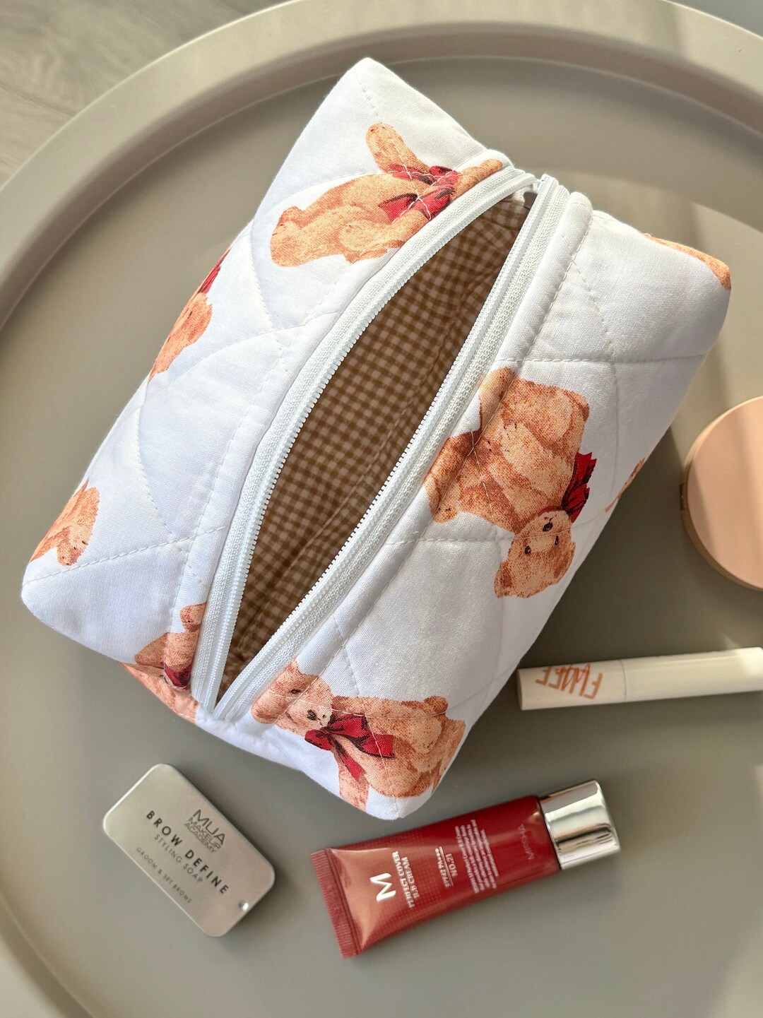 Teddy Makeup Bag - Handmade Quilted Cute Teddy Bear Cosmetic Bag ...