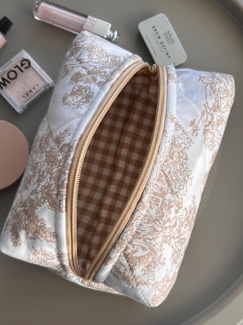 Medium Size Toiletry Bag - Toile De Jouy Cotton Makeup Bag - Aesthetic ...