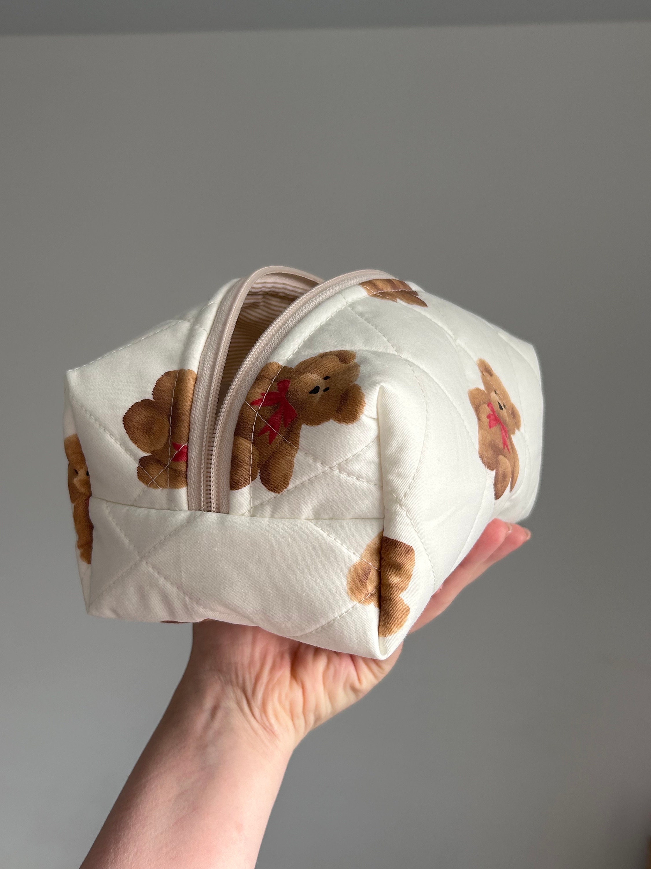 Makeup Bag Handmade, Quilted, Teddy Bear Cosmetic Bag, Pouch Bag, Cute ...