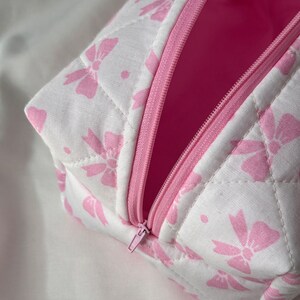 Quilted Pink Ribbon Pouch, Aesthetic Makeup Bag, Cute Coquette Cosmetic ...