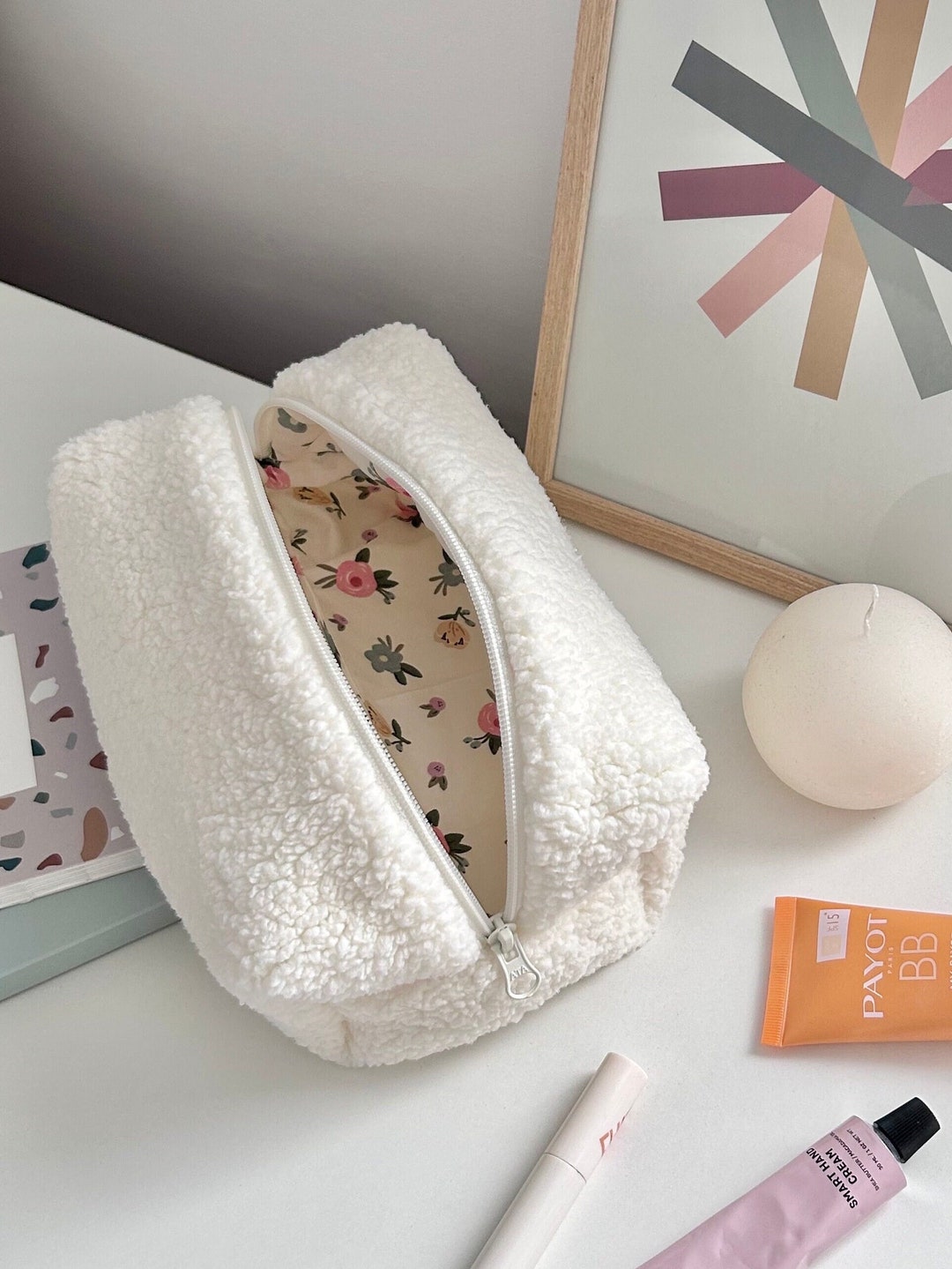 Makeup Bag - Handmade, Teddy Bear Fur Cosmetic Bag, Teddy Bear Fabric ...