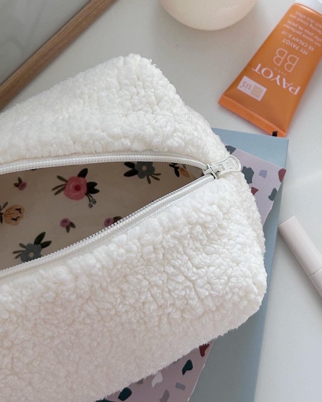Makeup Bag - Handmade, Teddy Bear Fur Cosmetic Bag, Teddy Bear Fabric ...
