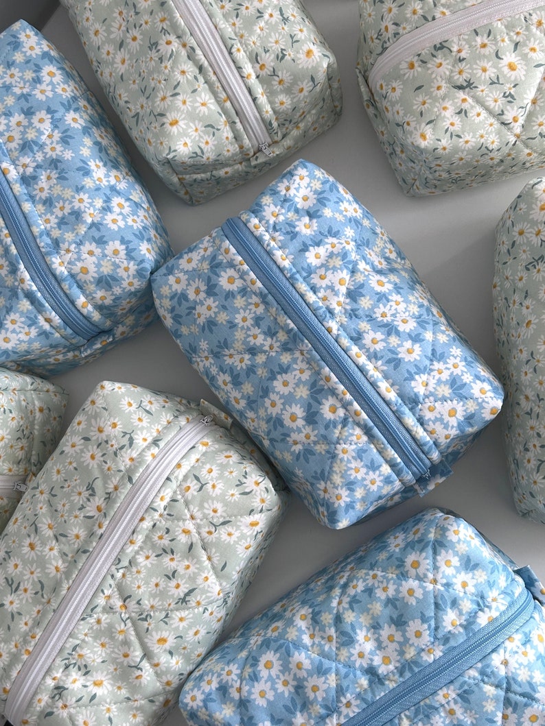 Floral Quilted Makeup Bag, Cute Cotton Cosmetic Bag - Etsy
