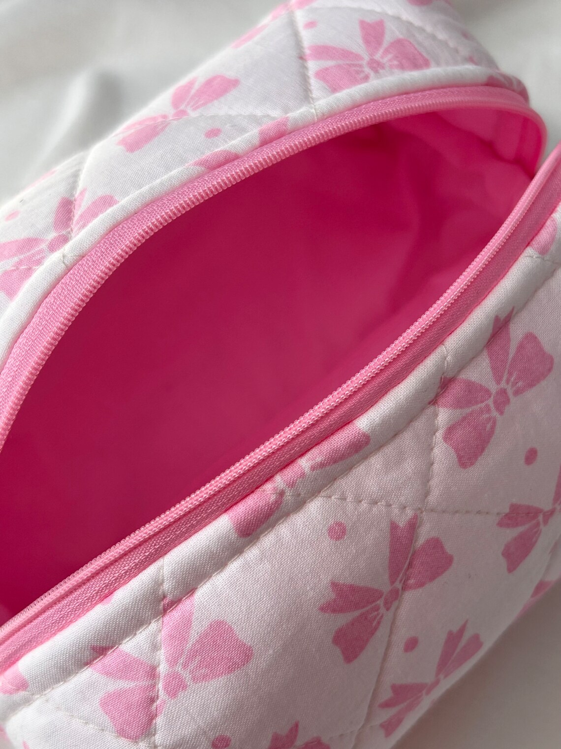Quilted Pink Ribbon Pouch, Aesthetic Makeup Bag, Cute Coquette Cosmetic ...