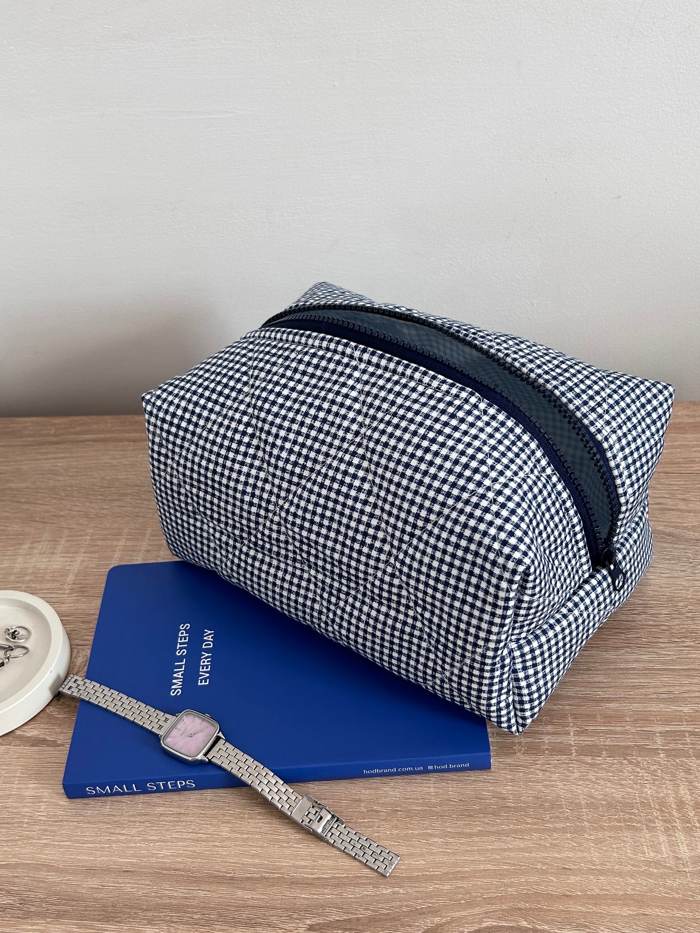 Handmade Blue Gingham Makeup Bag - Cute Quilted Cosmetic Pouch - Etsy