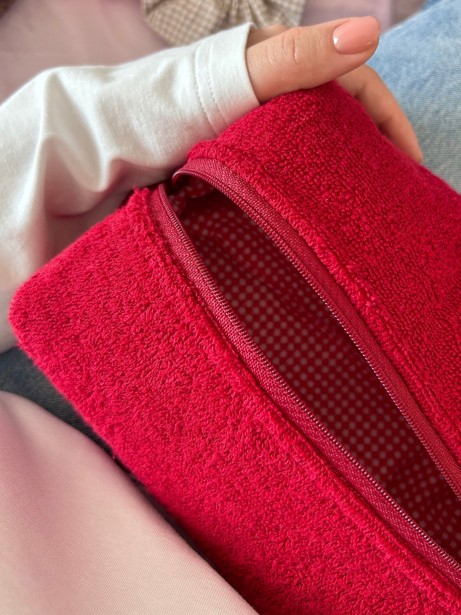 Makeup Bag Red Terrycloth Cosmetic Bag, Terry Makeup Bag, Red Pouch Bag ...