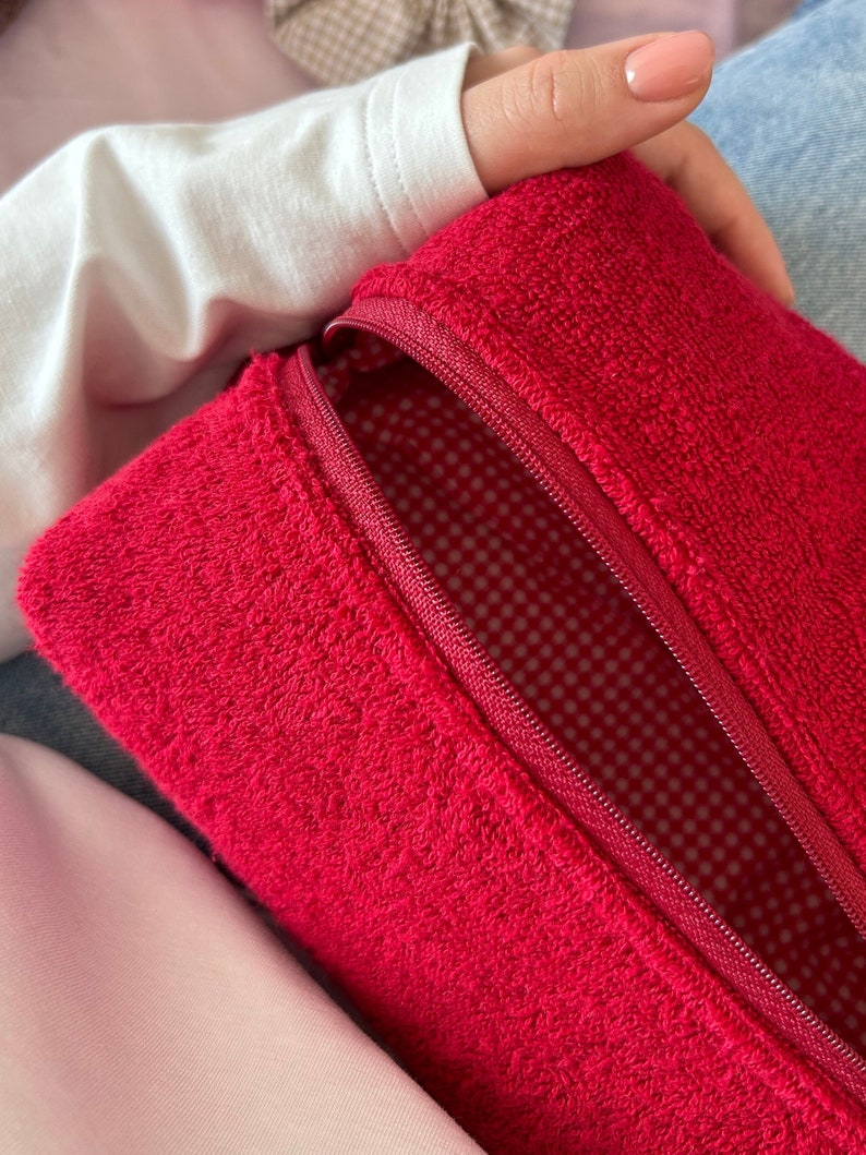 Makeup Bag Red Terrycloth Cosmetic Bag, Terry Makeup Bag, Red Pouch Bag ...