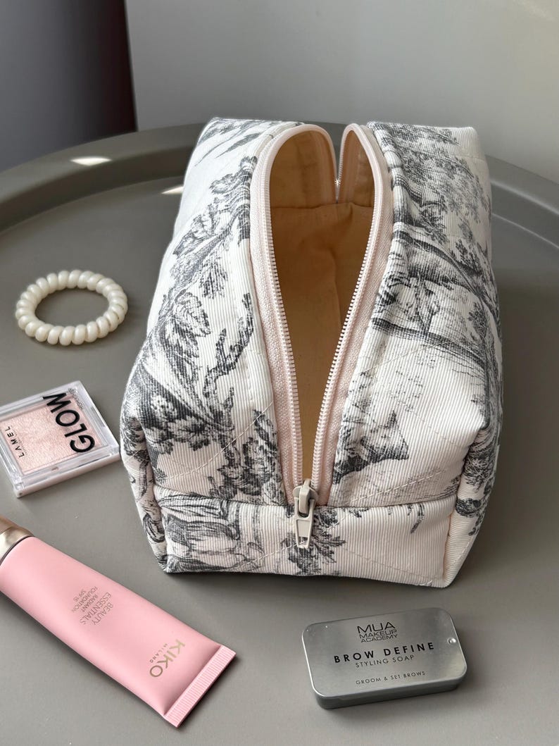 Toile De Jouy Makeup Bag Aesthetic Handmade Cosmetic Bag, Medium Size ...