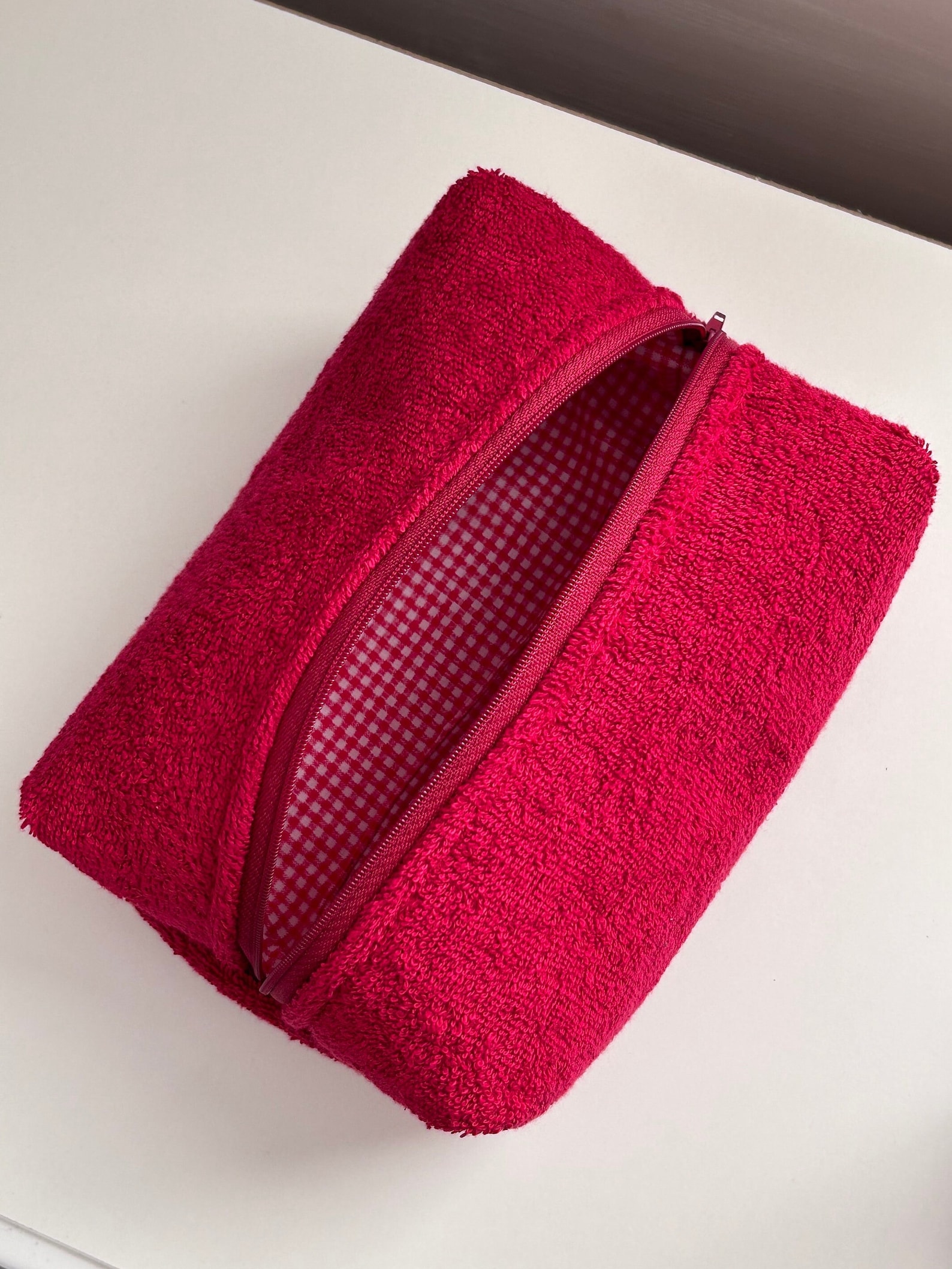 Makeup Bag Red Terrycloth Cosmetic Bag, Terry Makeup Bag, Red Pouch Bag ...