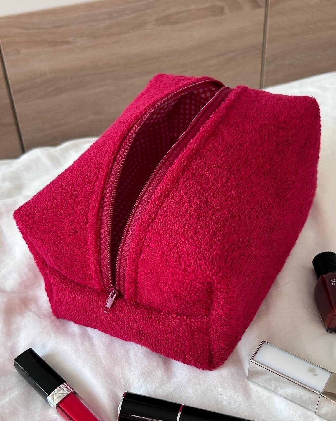 Makeup Bag Red Terrycloth Cosmetic Bag, Terry Makeup Bag, Red Pouch Bag ...