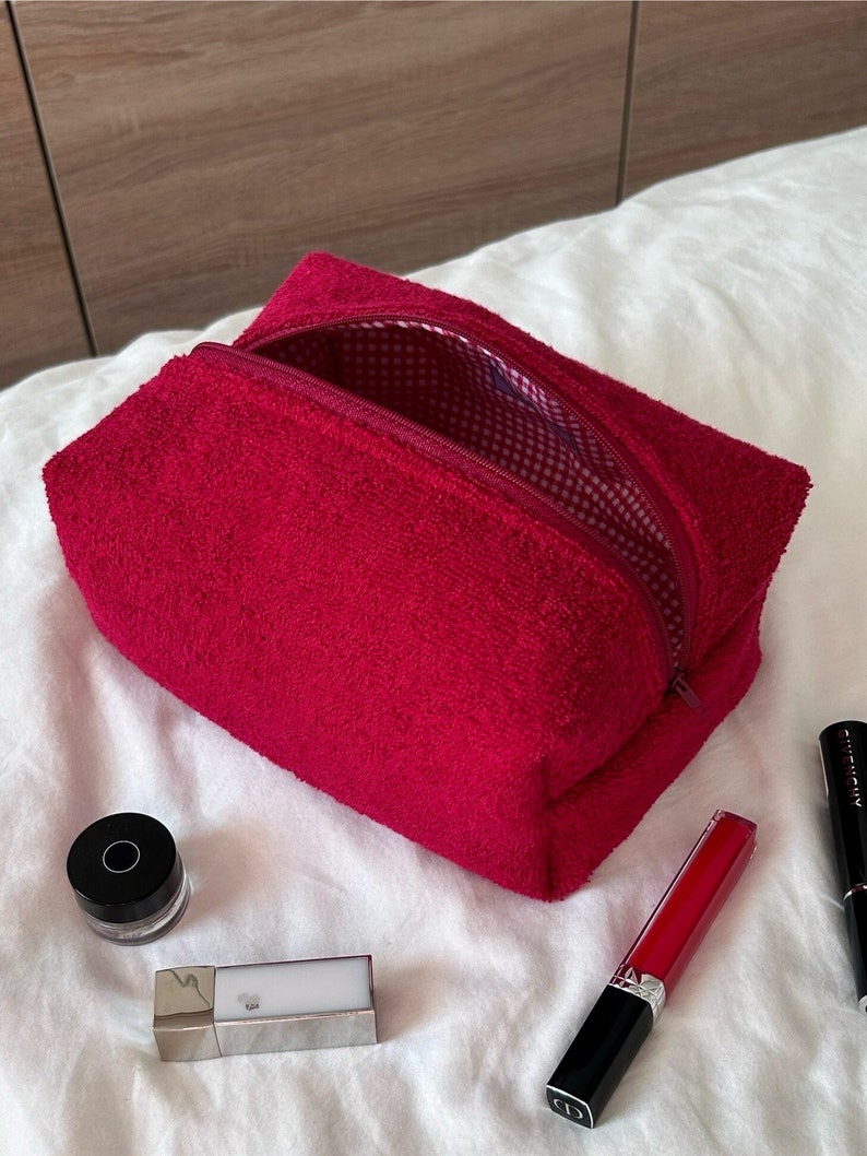 Makeup Bag Red Terrycloth Cosmetic Bag, Terry Makeup Bag, Red Pouch Bag ...