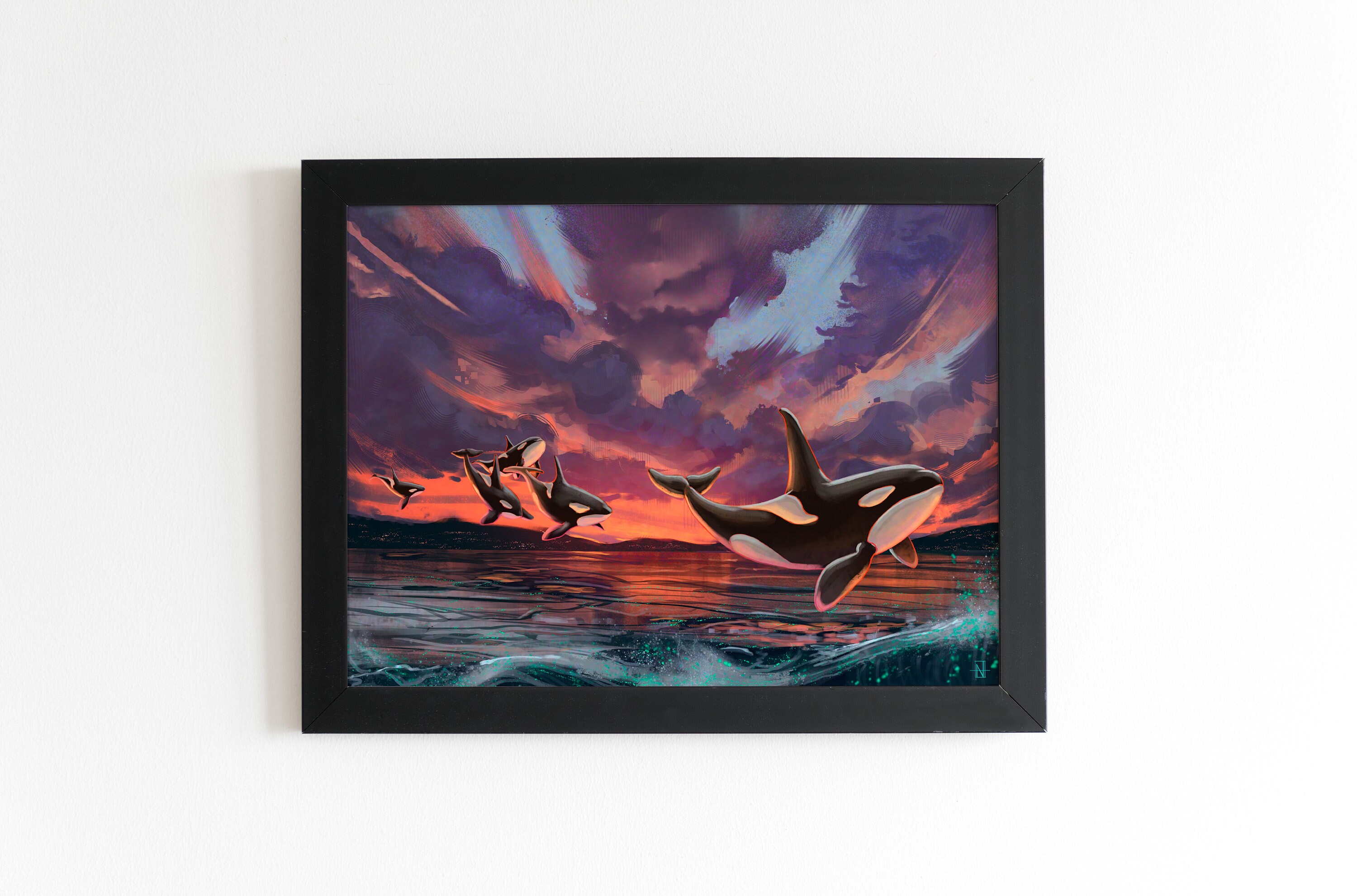 Storm Orcas - Floating Killer Whales - Orca Dolphin Art - Sunset Storm ...