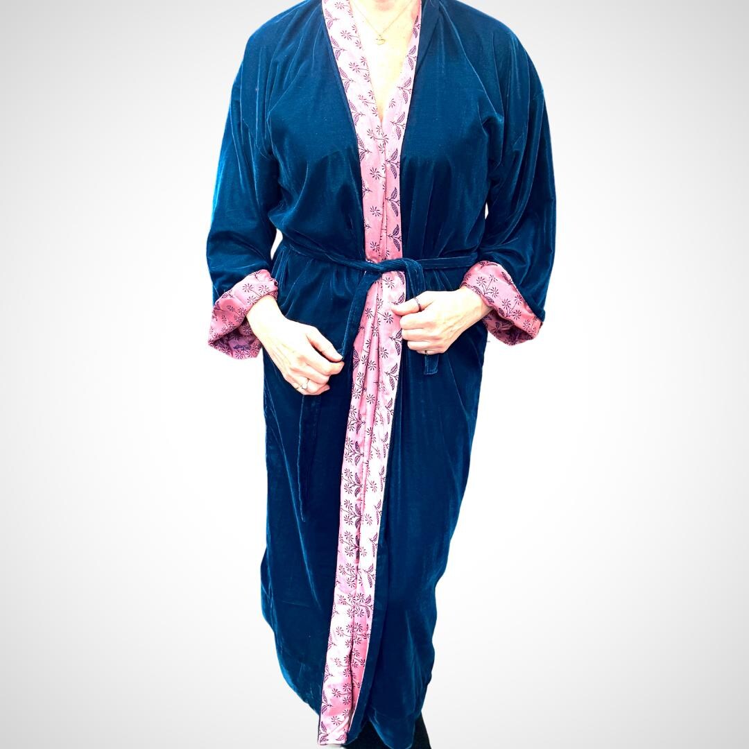 Blue Velvet Robe in Various Styles | Reversible Kimono Robe - Recycled ...