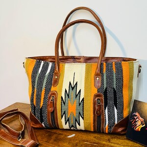 Leather and Blanket Tote Large Bag Western Style | Hand Tooled Leather ...