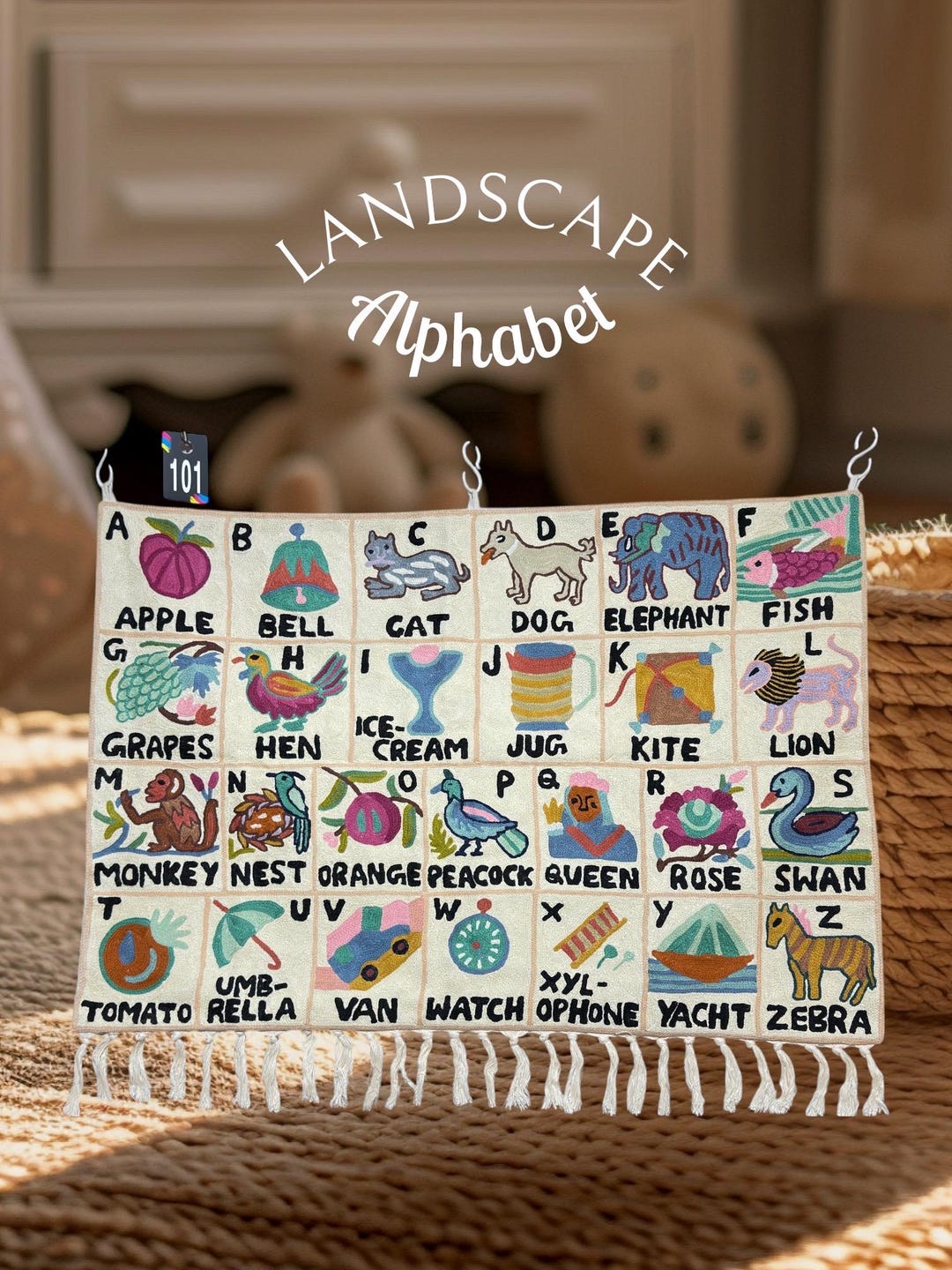 Handmade Alphabet Tapestry Landscape Wall Hanging: Crewel Embroidered ...