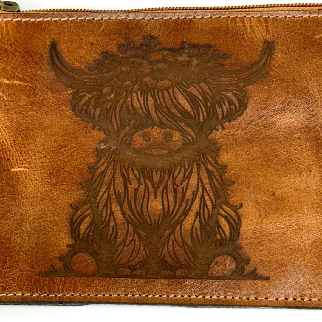 Highland Cow Leather Purse Clutch Pouch | Long Horn Cow Leather Purse ...