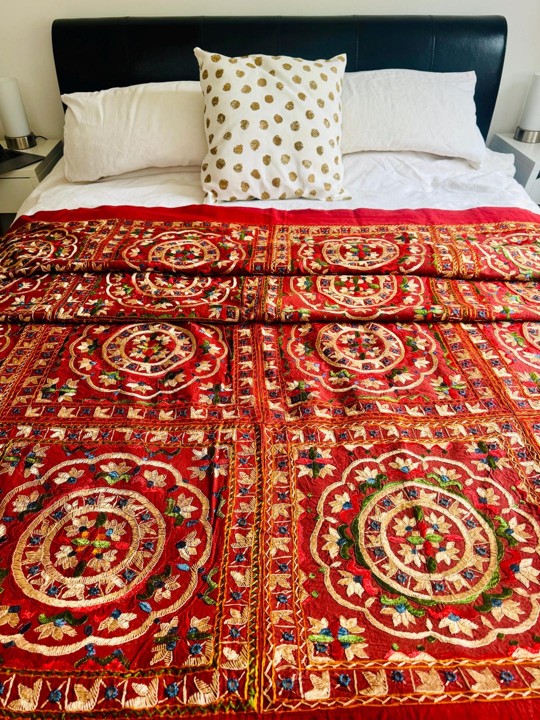 Indian Bedspread Indian Sofa Throw Hand Embroidered Mirror Work ...