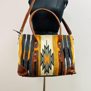 Leather and Blanket Tote Large Bag Western Style | Hand Tooled Leather ...