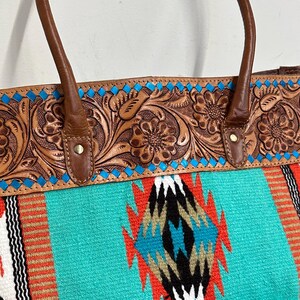 Leather and Blanket Tote Large Bag Western Style | Hand Tooled Leather ...