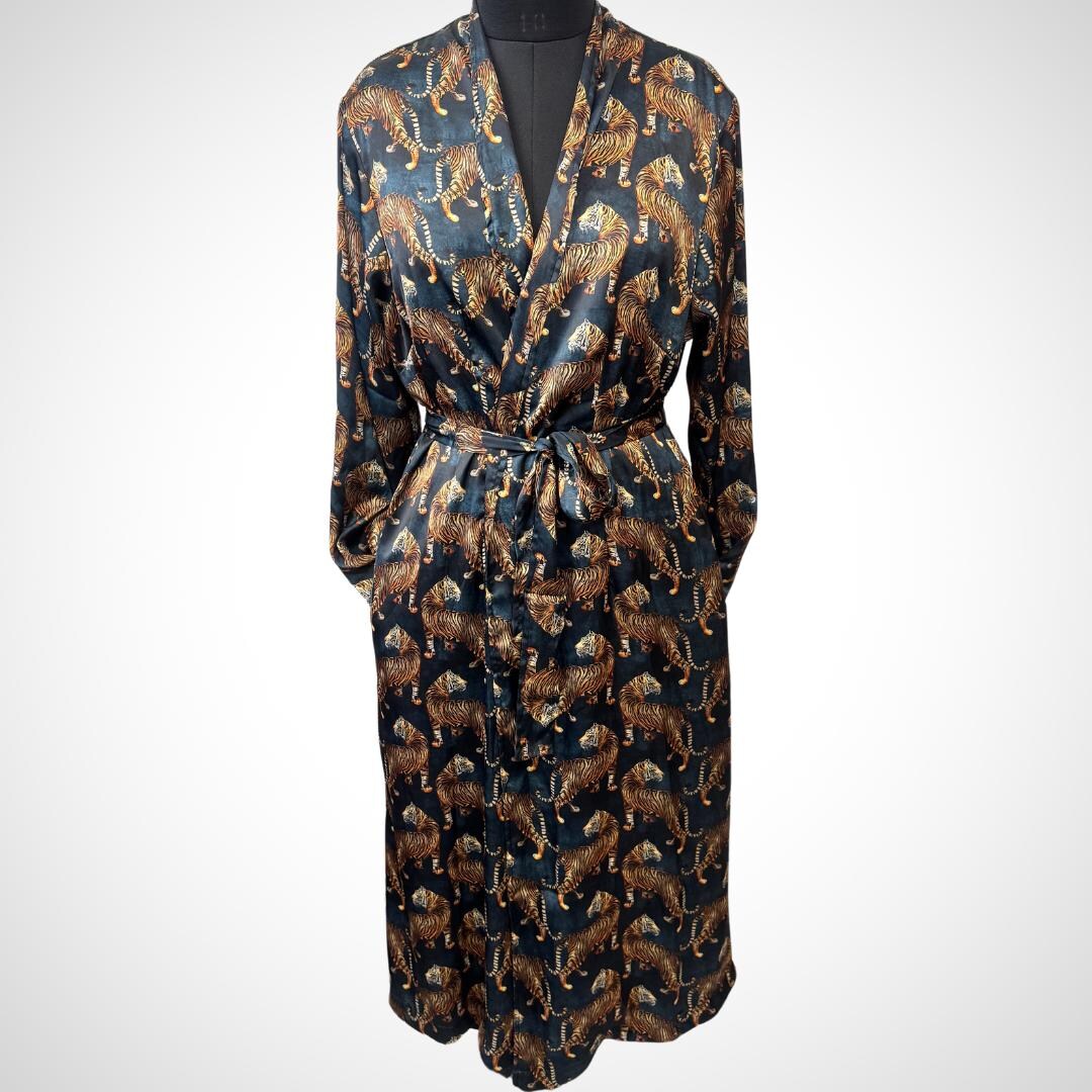 Satin Robe With Bengal Tiger Print | Reversible Kimono Robe | Satin ...