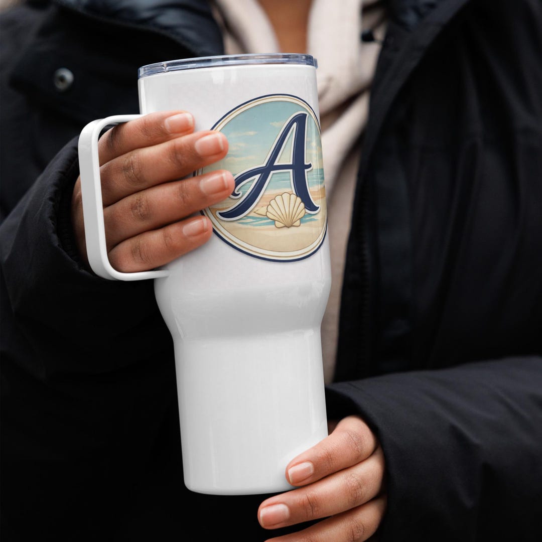 A Beach Monogram Travel Mug With a Handle - Etsy
