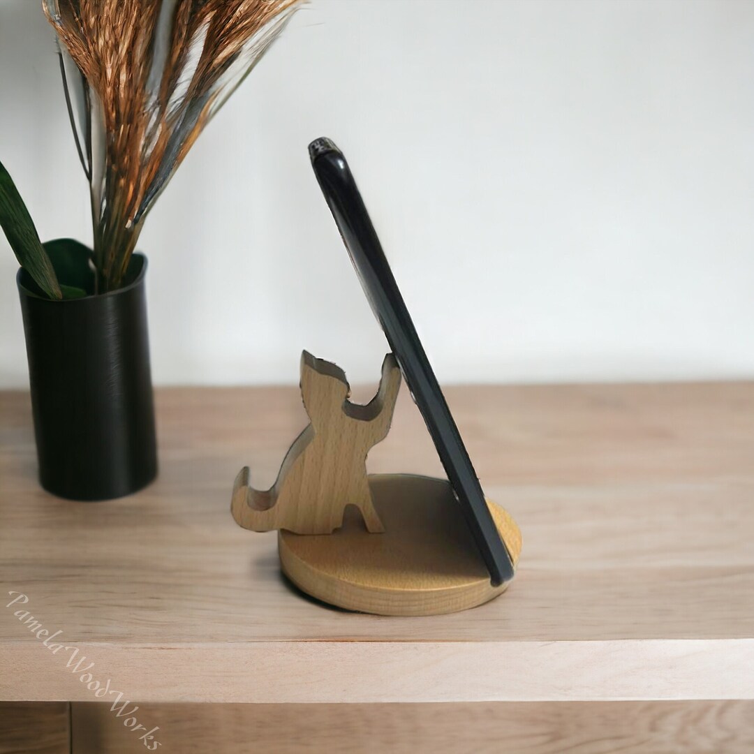 Wooden Cat Mobile Phone Holder, Wood Cat Phone Holder for Office ...