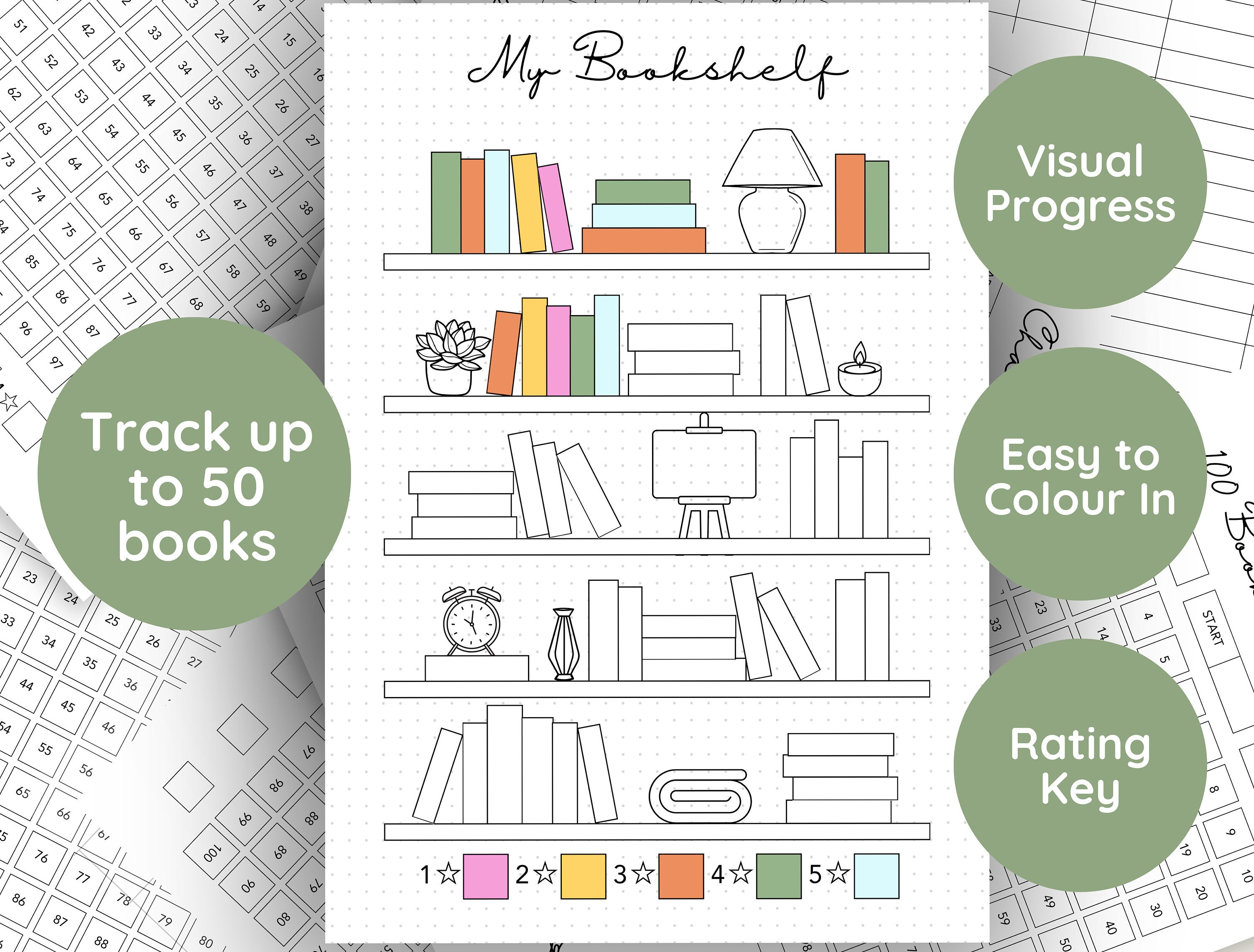 50 Book Bookshelf Challenge Tracker Printable PDF | Book Rating ...