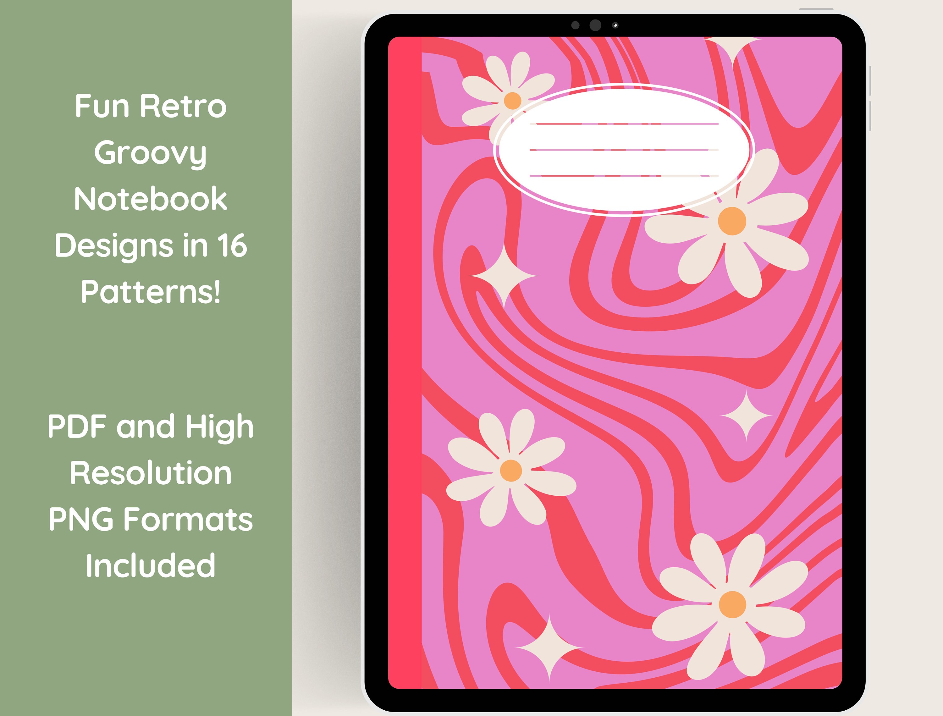 Groovy Retro Notebook Digital Notebook Covers | 16 Cute Fun Designs ...