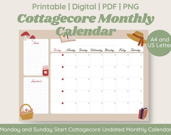 Cottagecore Monthly Calendar/ Planner - Etsy
