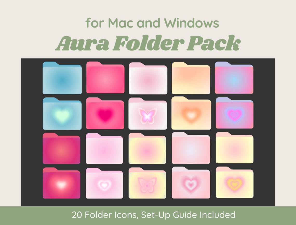 20 Aura Heart Desktop Folder Icons | Aura Preppy Aesthetic | Colourful ...