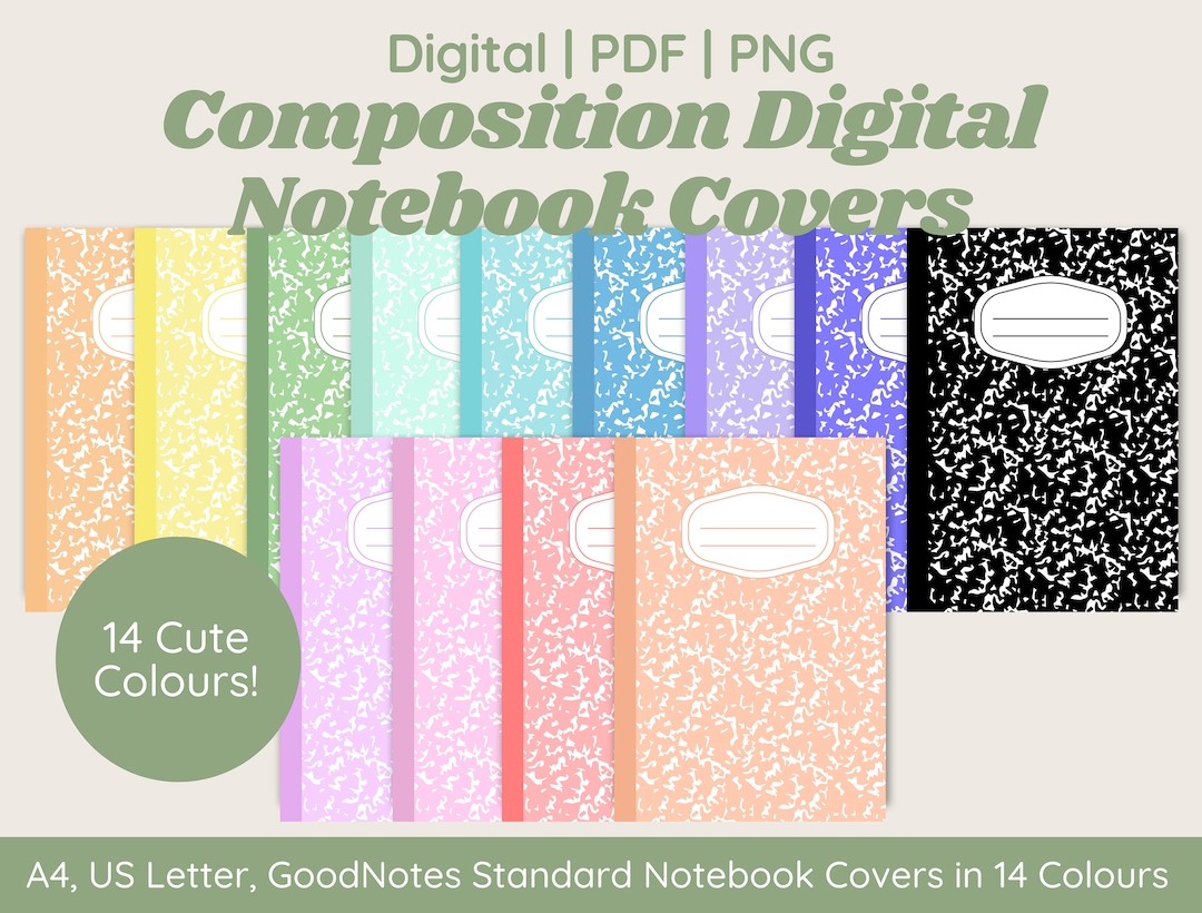 Composition Notebook Digital Notebook Covers | 14 Cute Colours | A4, US ...