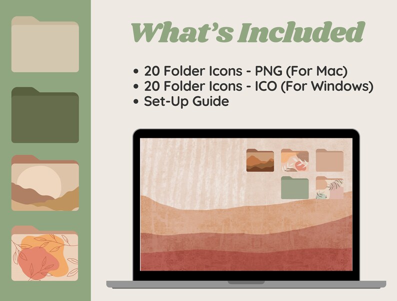 20 Desktop Folder Icons | Earthy Boho Colour Pack | Personalise Your ...