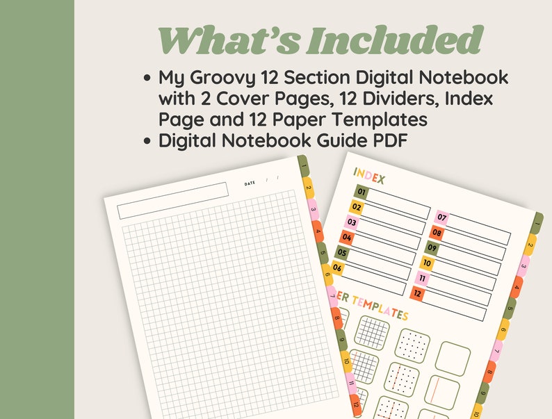 Groovy Retro Digital Notebook | Hyperlinked Journal | 12 Sections ...