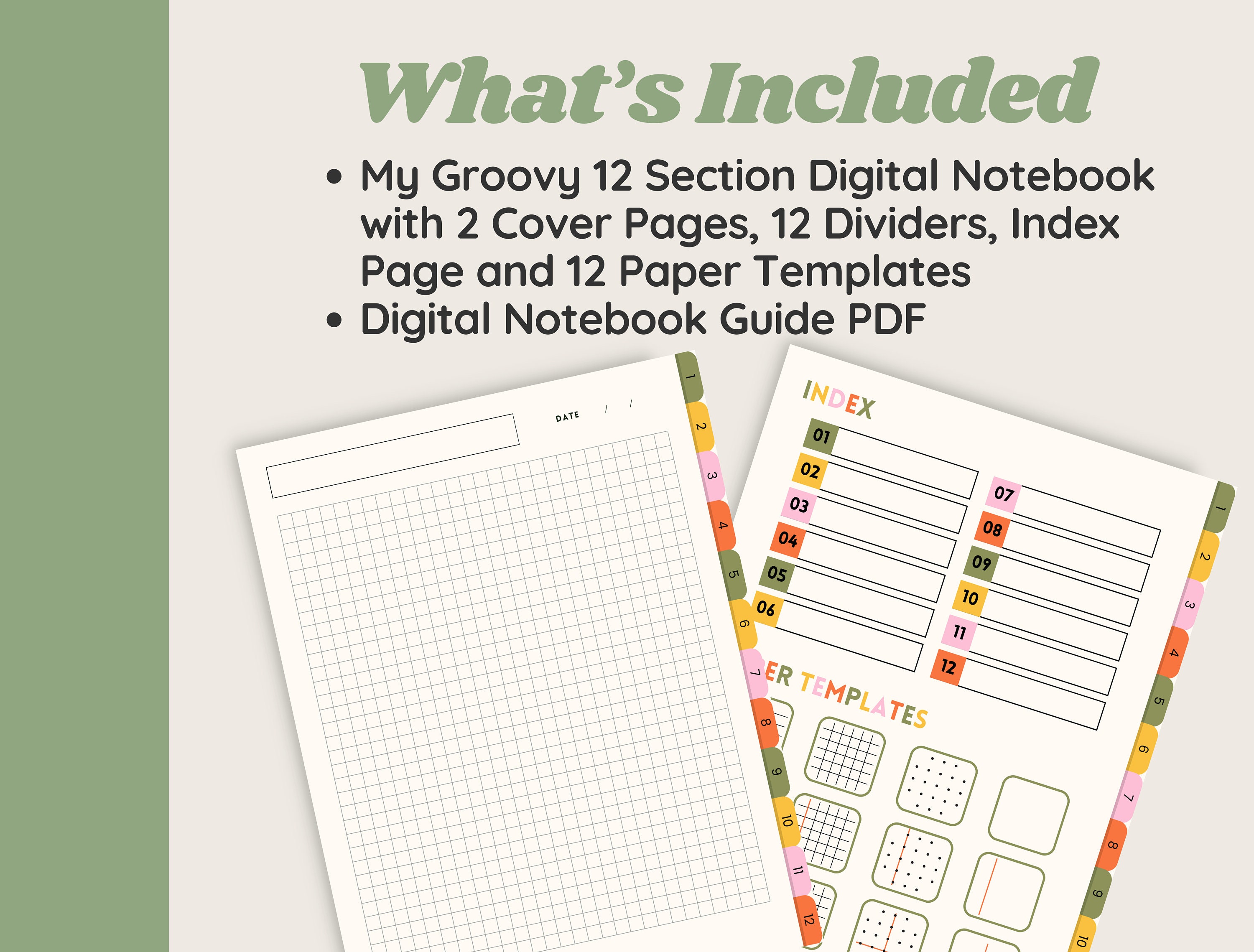 Groovy Retro Digital Notebook | Hyperlinked Journal | 12 Sections ...