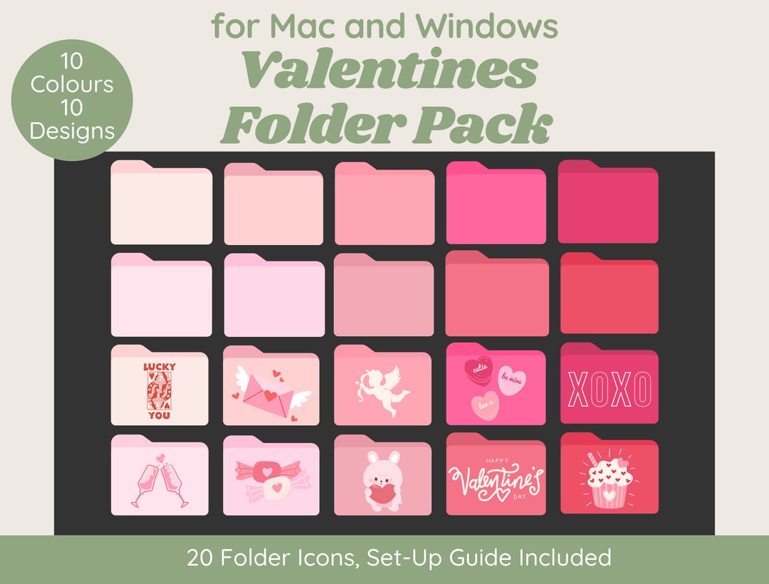 20 Valentines Pink Desktop Folder Icons | Pink Heart Valentines ...