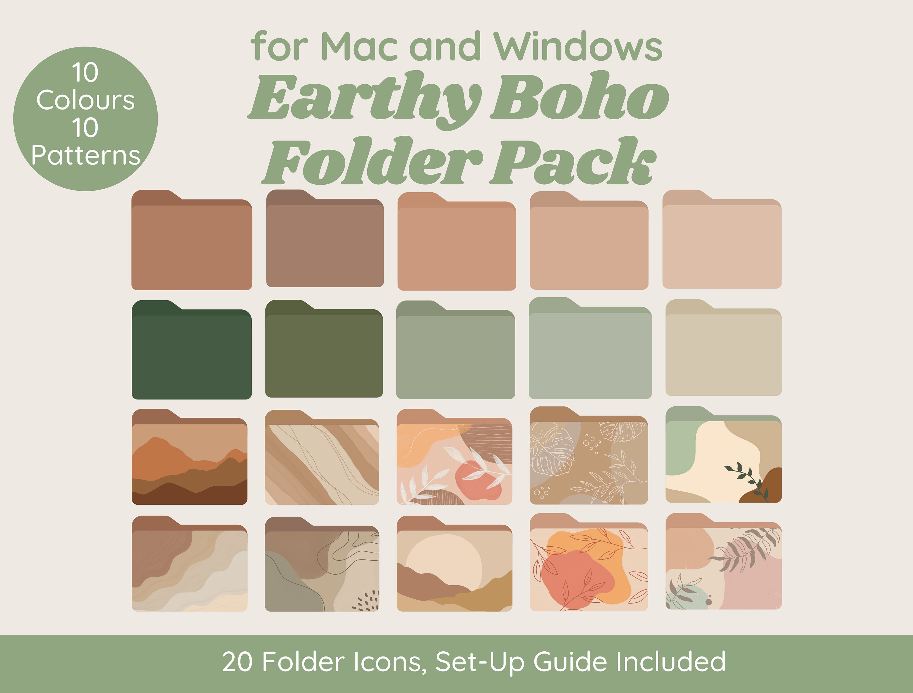 20 Desktop Folder Icons | Earthy Boho Colour Pack | Personalise Your ...