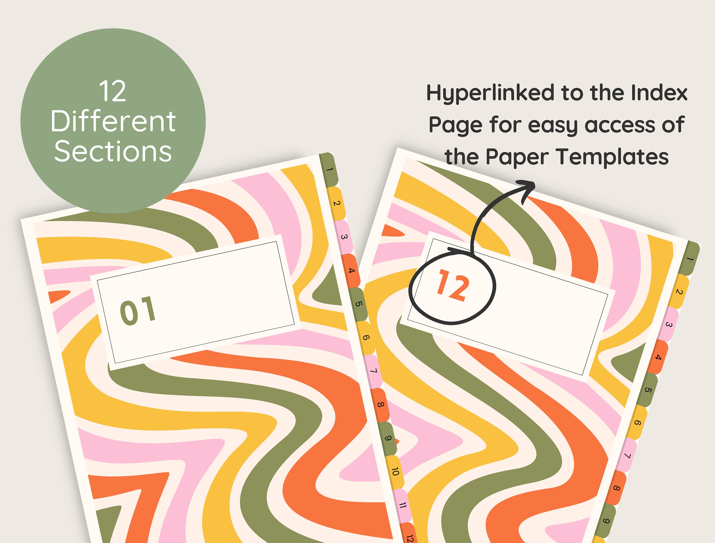 Groovy Retro Digital Notebook | Hyperlinked Journal | 12 Sections ...