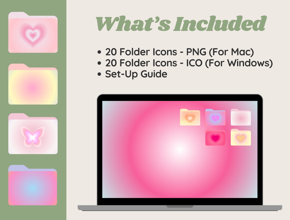 20 Aura Heart Desktop Folder Icons | Aura Preppy Aesthetic | Colourful ...