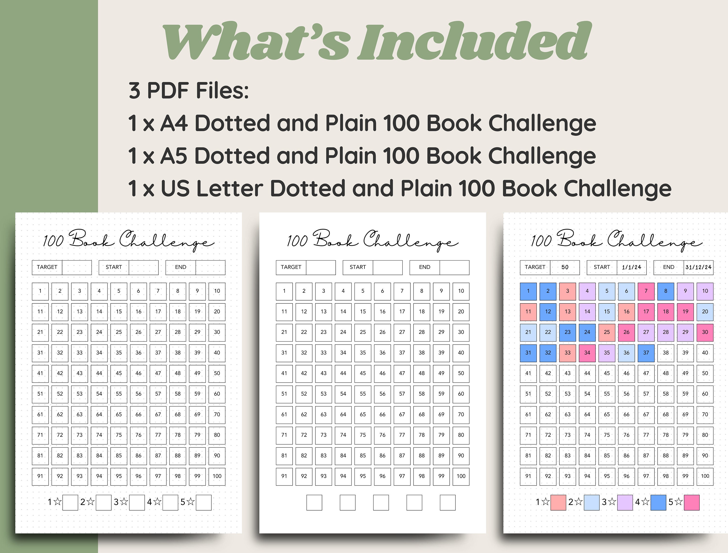 100 Book Challenge Printable PDF | Book Rating | Reading Tracker Log ...