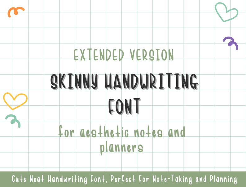 Skinny Handwriting Font Extended Cute Neat Handwriting OTF TTF ...