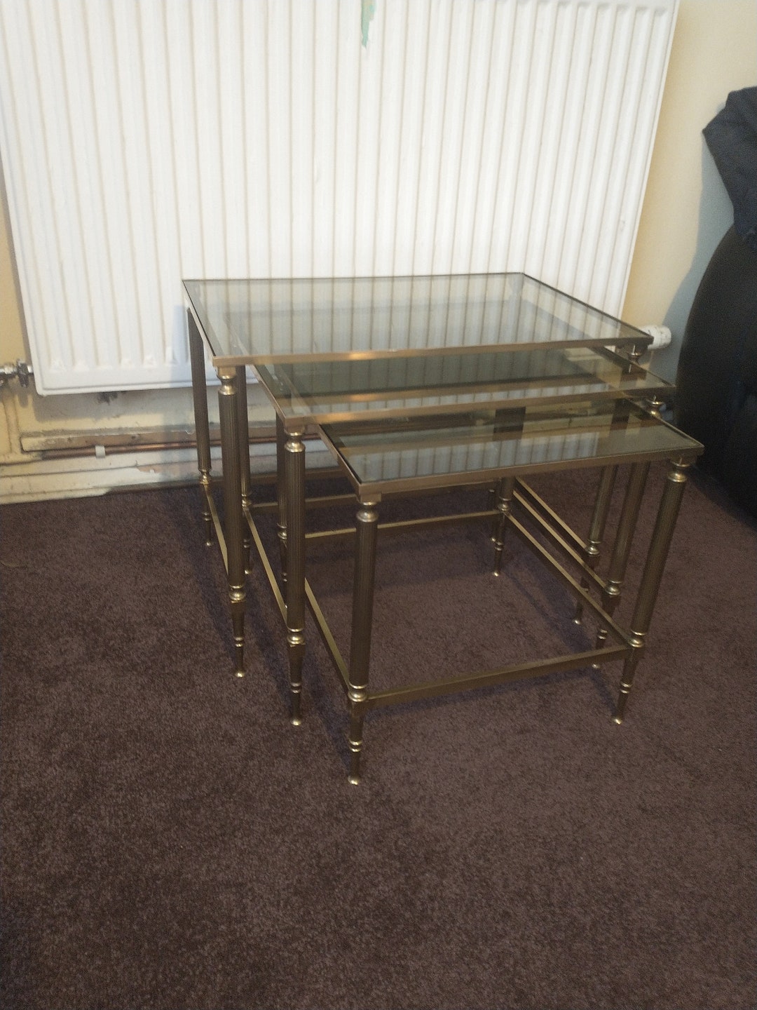 Mid Century Hollywood Regency Brass and Glass Nest of Tables. - Etsy