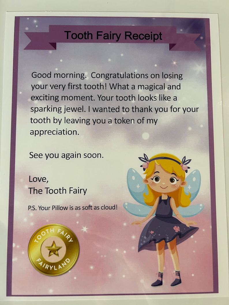 Tooth Fairy Letter 1st Tooth, Tooth Fairy Receipt - Etsy