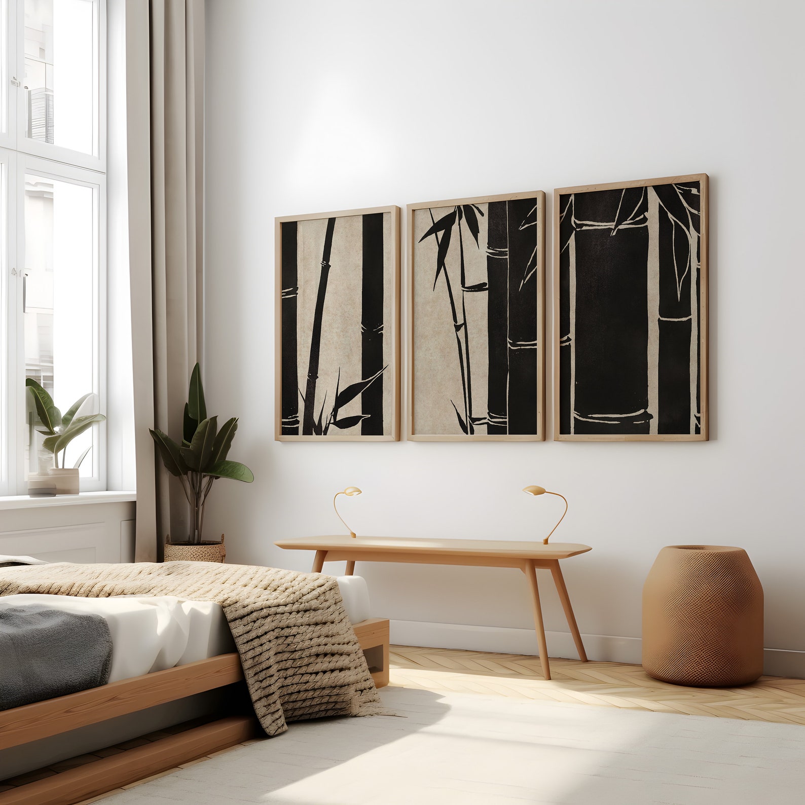 Set of 3 Bamboo Prints, Japanese Wall Art, Japandi Bamboo Decor ...