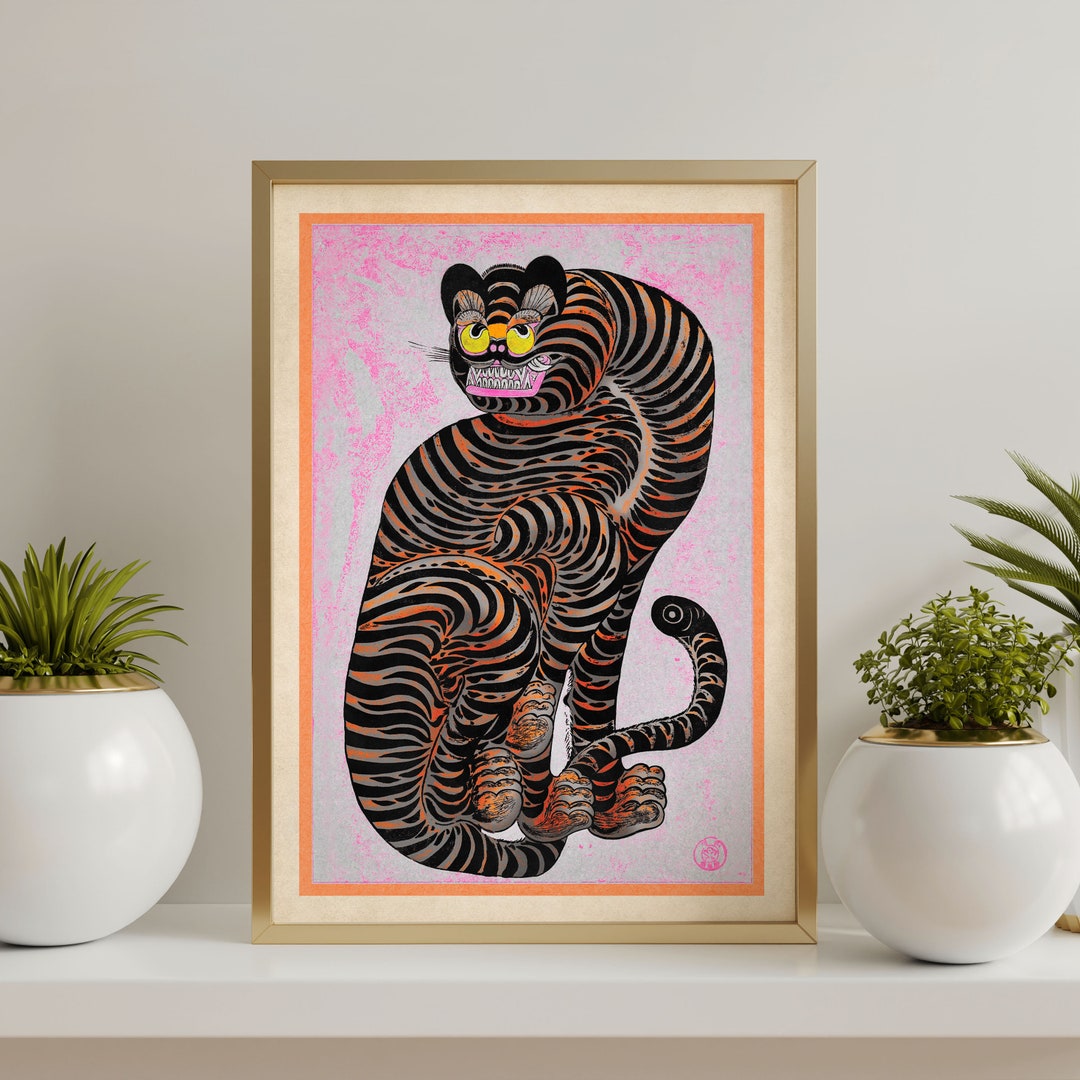 Tiger Wall Art Print, Talismanic Tiger, Japanese Vintage Modern Poster ...